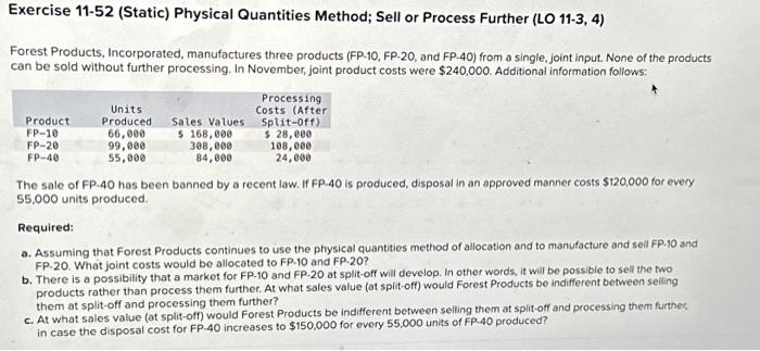 Solved Exercise 11-52 (Static) Physical Quantities Method; | Chegg.com