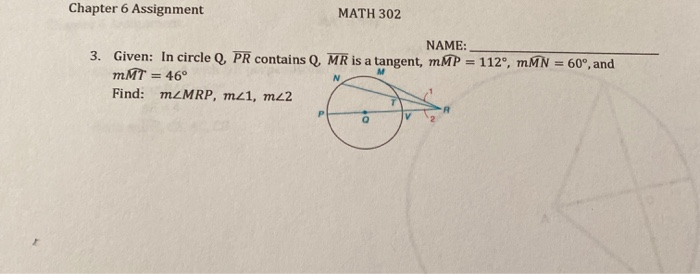 Solved Chapter 6 Assignment MATH 302 NAME: 3. Given: In | Chegg.com