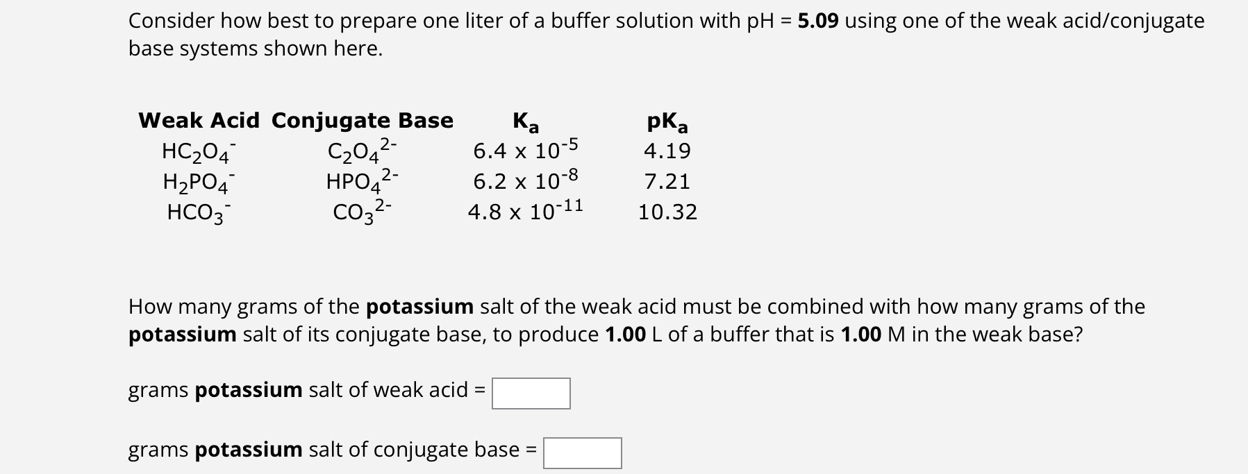 Solved Consider how best to prepare one liter of a buffer | Chegg.com