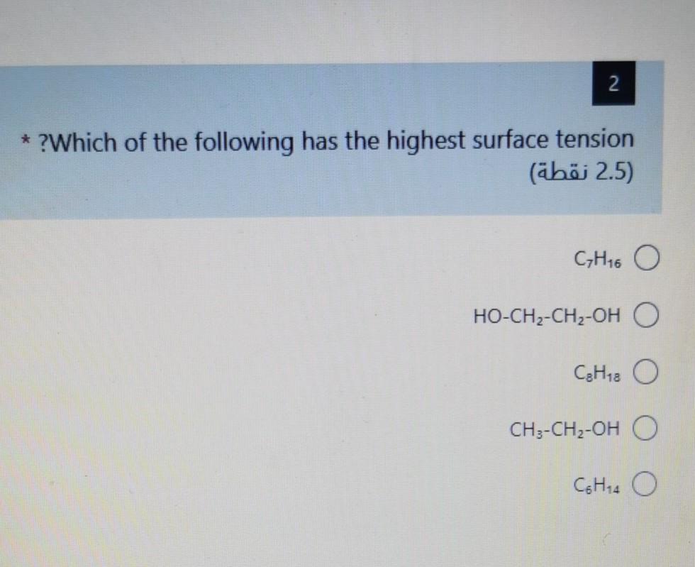 Solved 2 * ?Which of the following has the highest surface | Chegg.com