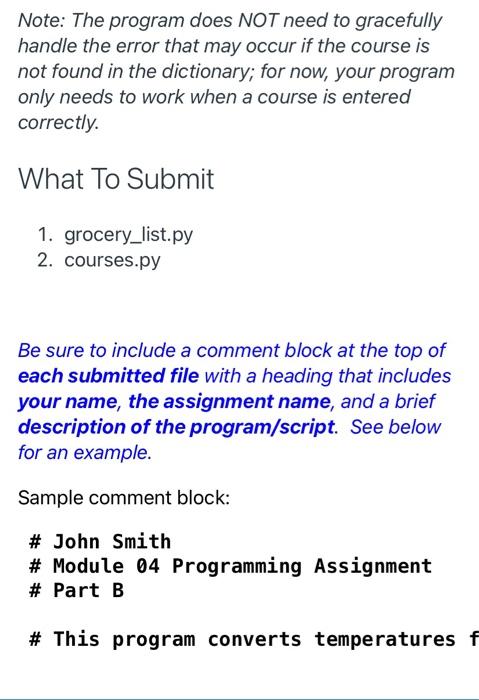 Solved Part A Create a program called grocery_list.py that | Chegg.com