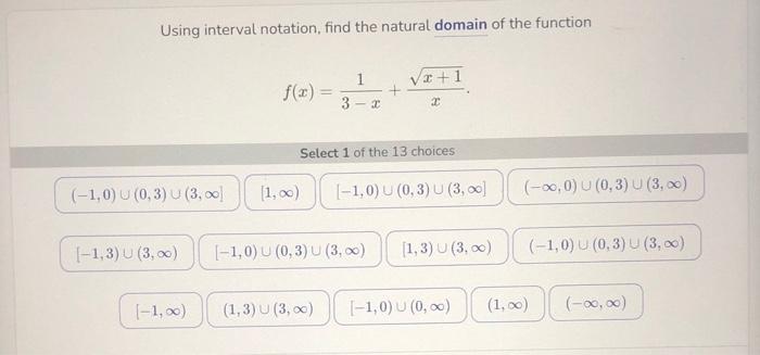Solved Using interval notation, find the natural domain of | Chegg.com
