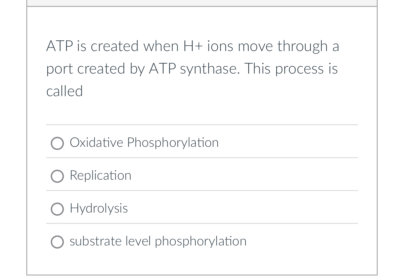 Solved ATP is created when H+ ﻿ions move through a port | Chegg.com