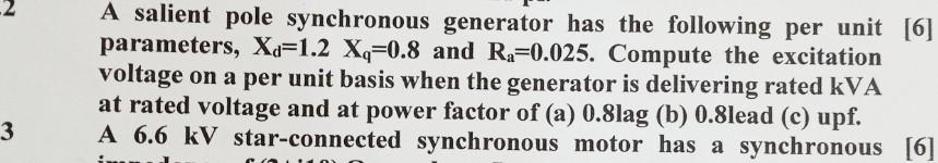Solved A salient pole synchronous generator has the | Chegg.com