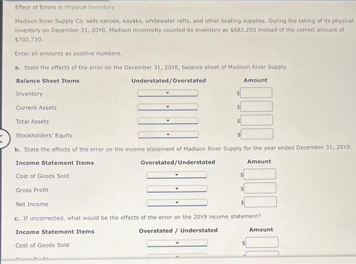 Solved Effect of Errors in Physical Inventory Madison River | Chegg.com