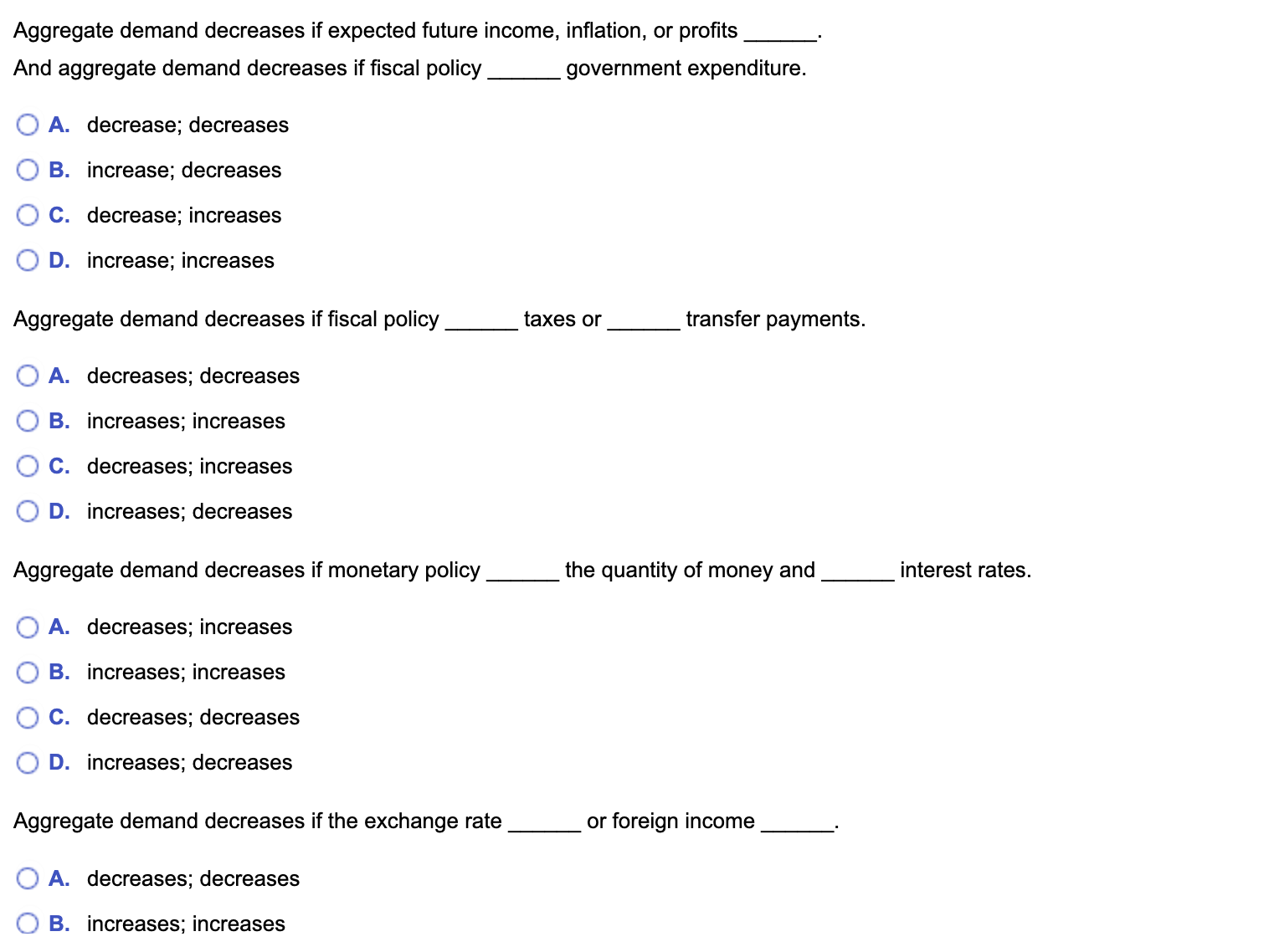 Solved Aggregate demand decreases if expected future income, | Chegg.com