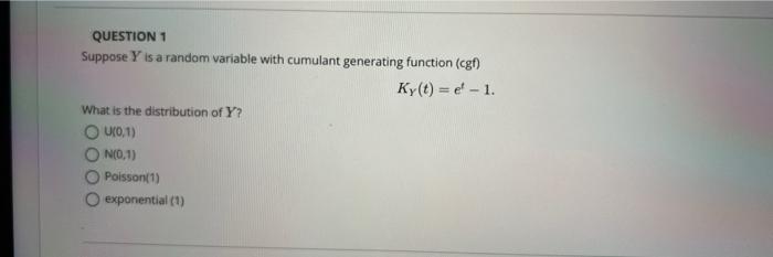 Solved QUESTION 1 Suppose Y is a random variable with | Chegg.com