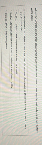 Solved Why is the Strahler stream order classification | Chegg.com