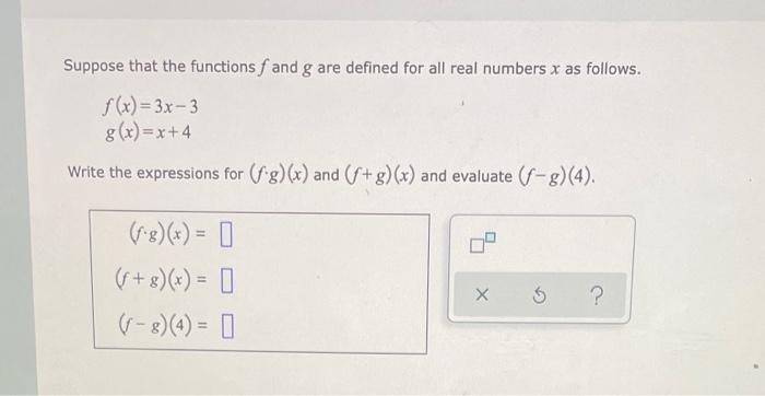 Solved For the real-valued functions f(x)=2x+3 and g(x)=x−5, | Chegg.com