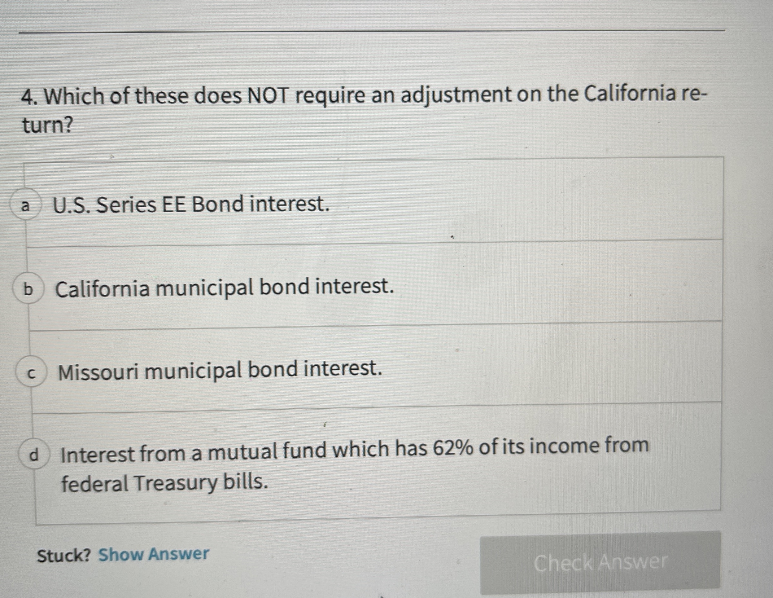 Solved Which of these does NOT require an adjustment on the | Chegg.com