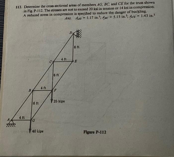Solved 112. Determine the cross-sectional areas of members | Chegg.com