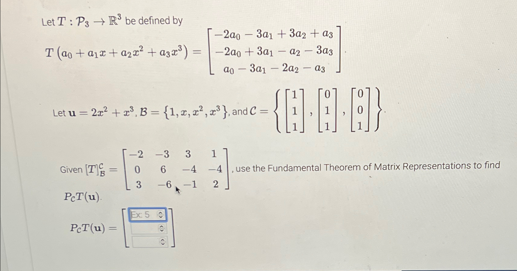 Let T:P3→R3 ﻿be defined | Chegg.com