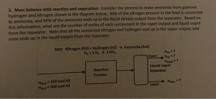 Solved 3. Mass balance with reaction and separation: | Chegg.com