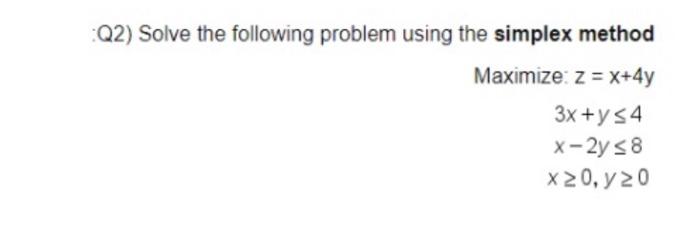 Solved Q2) Solve the following problem using the simplex | Chegg.com