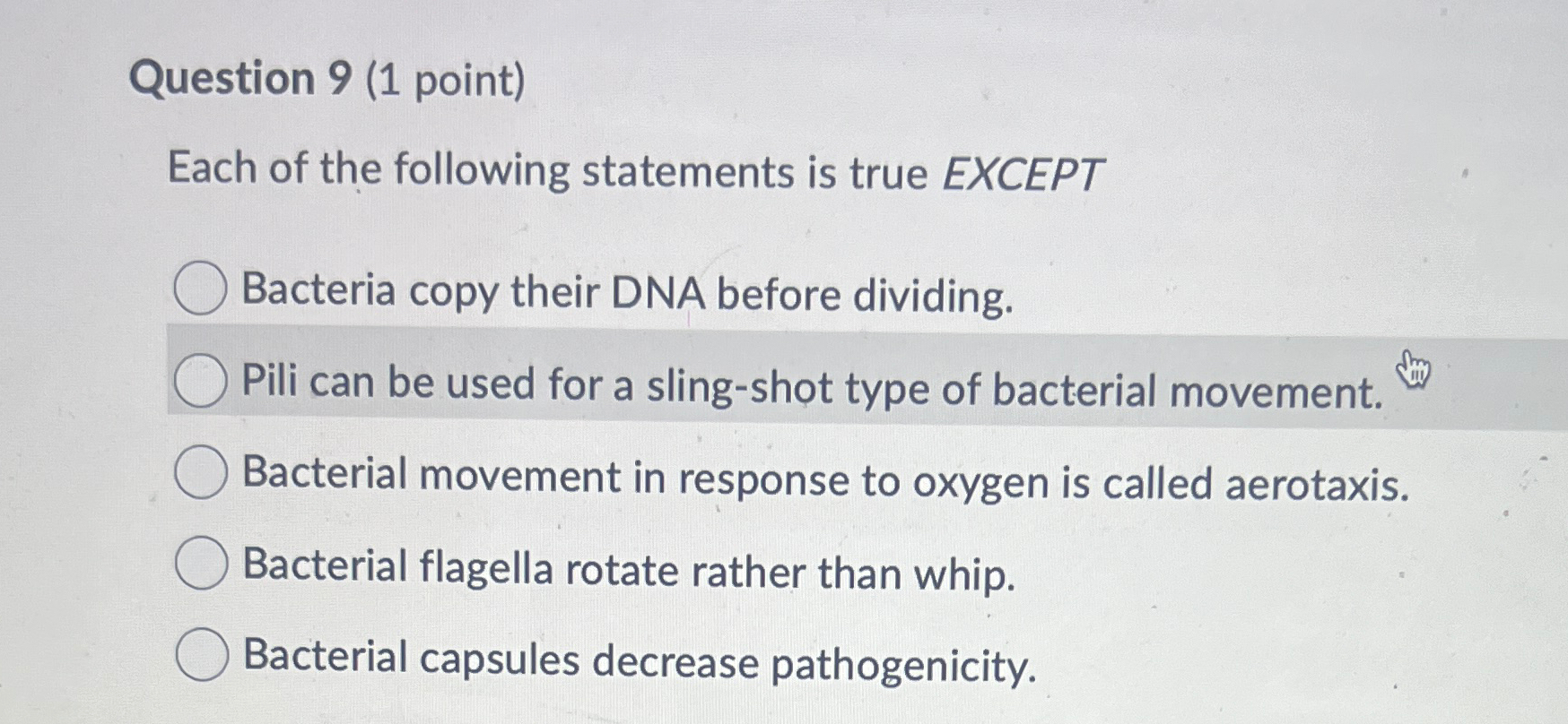 Solved Question 9 (1 ﻿point)Each of the following statements | Chegg.com