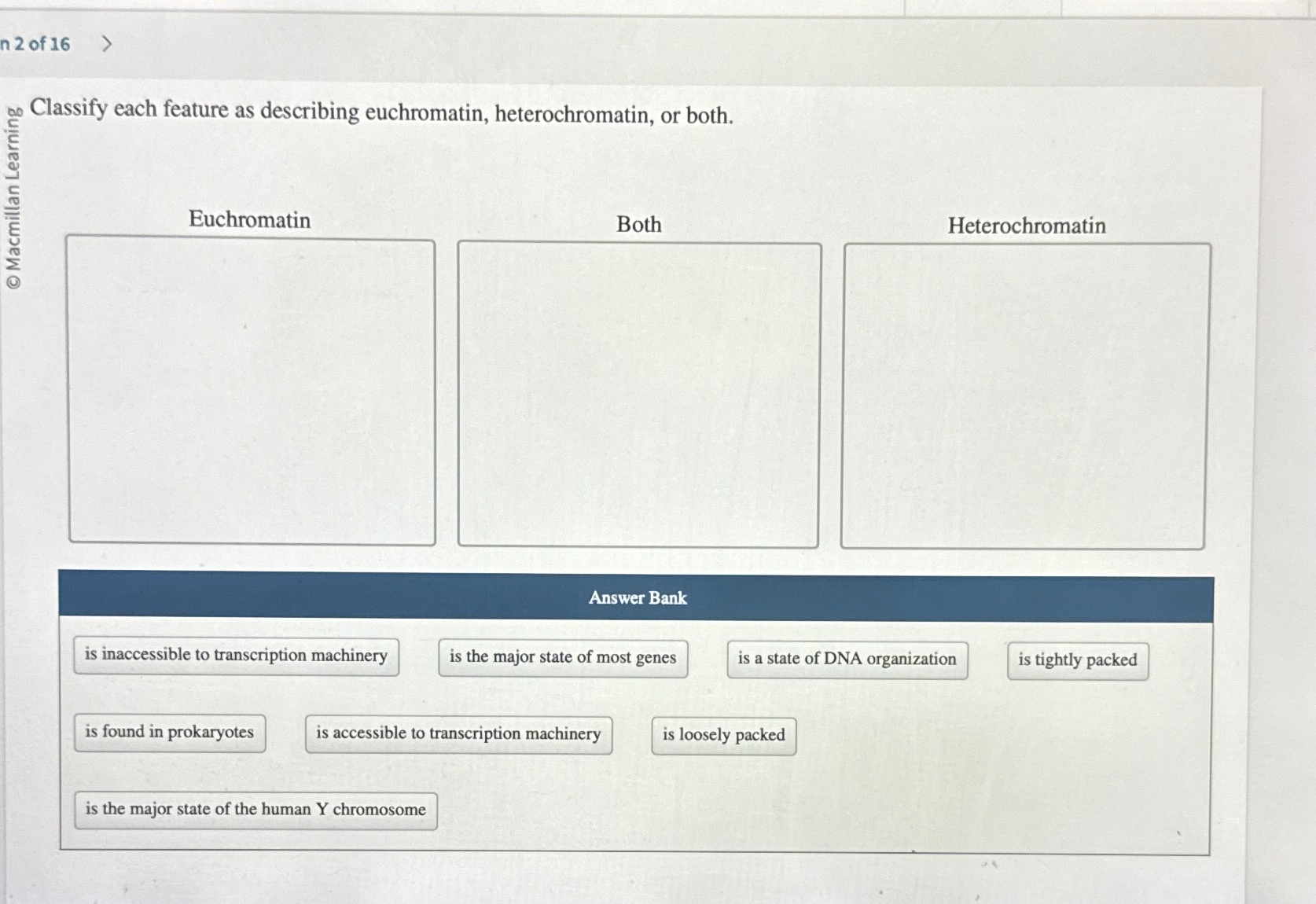 Solved n 2 ﻿of 16Classify each feature as describing | Chegg.com