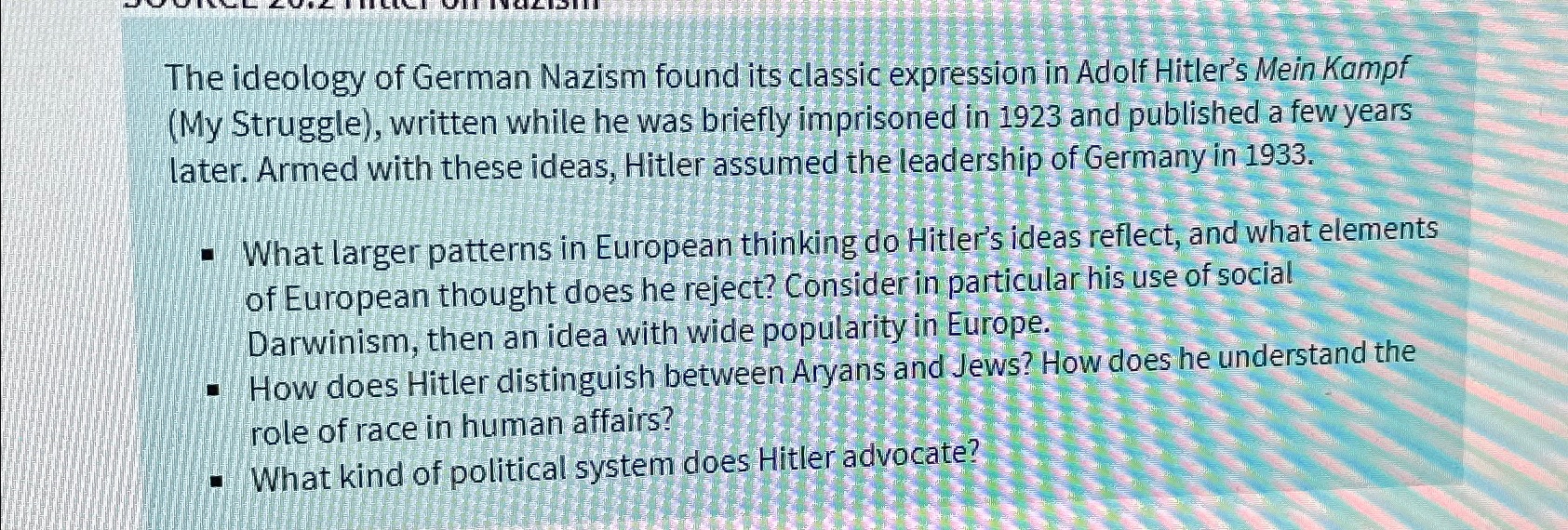 The ideology of German Nazism found its classic | Chegg.com