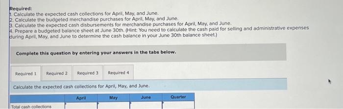 Solved Required: 1. Calculate the expected cash collections | Chegg.com
