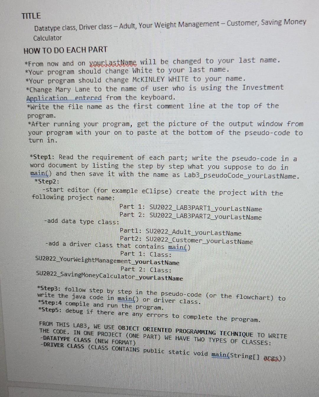 Solved TITLE Datatype class, Driver class - Adult, Your | Chegg.com