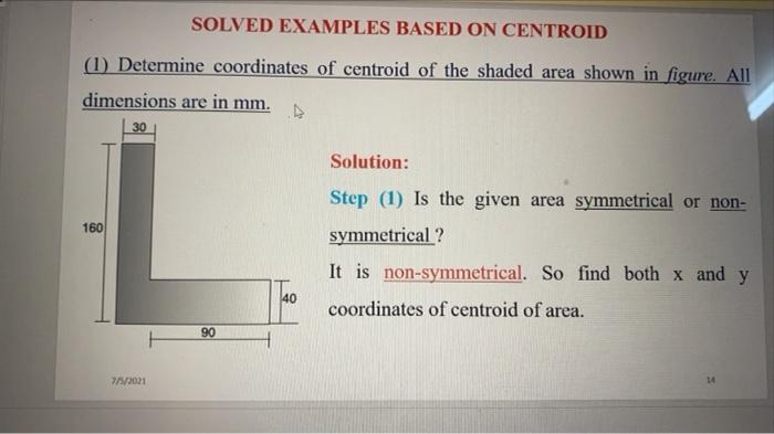 Solved SOLVED EXAMPLES BASED ON CENTROID (1) Determine | Chegg.com