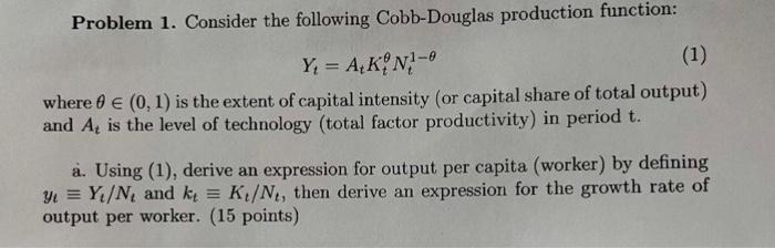 Solved Problem 1. Consider the following Cobb-Douglas | Chegg.com