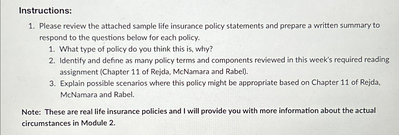 Solved Instructions:Please review the attached sample life | Chegg.com