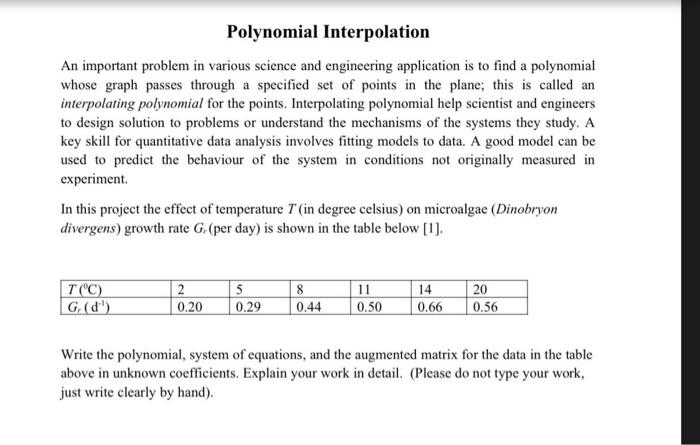 Solved Polynomial Interpolation An important problem in | Chegg.com