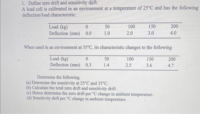 Solved 1. Define zero drift and sensitivity dtift. A load | Chegg.com