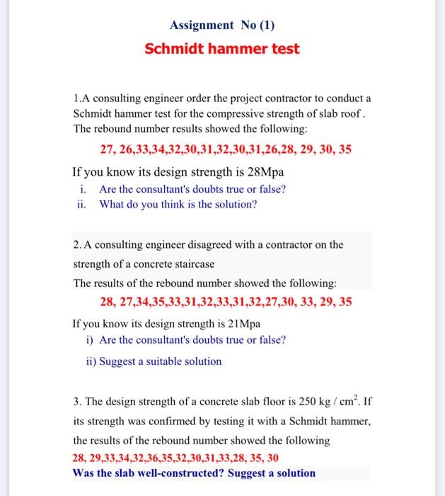 Solved Assignment No (1) Schmidt hammer test 1.A consulting | Chegg.com