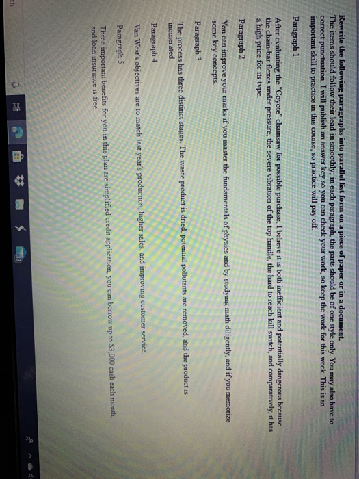 Solved Rewrite the following paragraphs into parallel list | Chegg.com