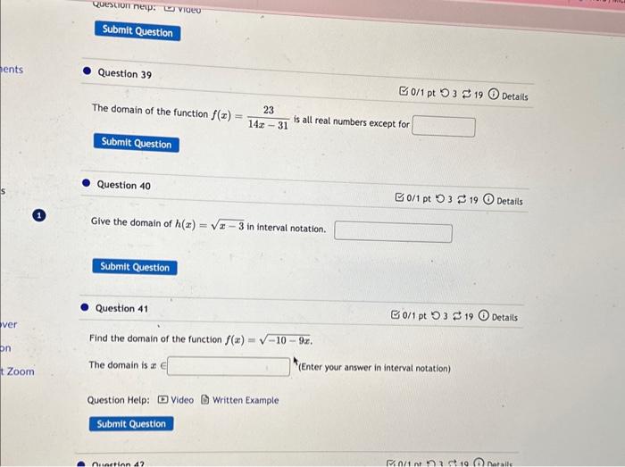 Solved The domain of the function f(x)=14x−3123 is all real | Chegg.com