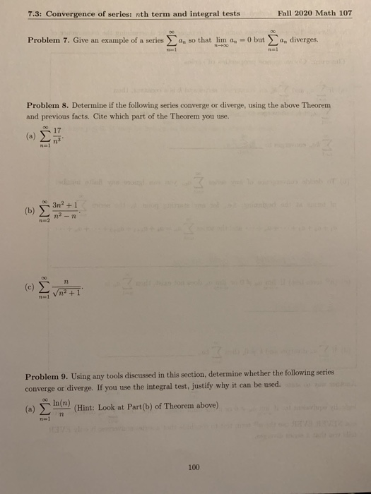 Solved 7.3: Convergence of series: nth term and integral | Chegg.com
