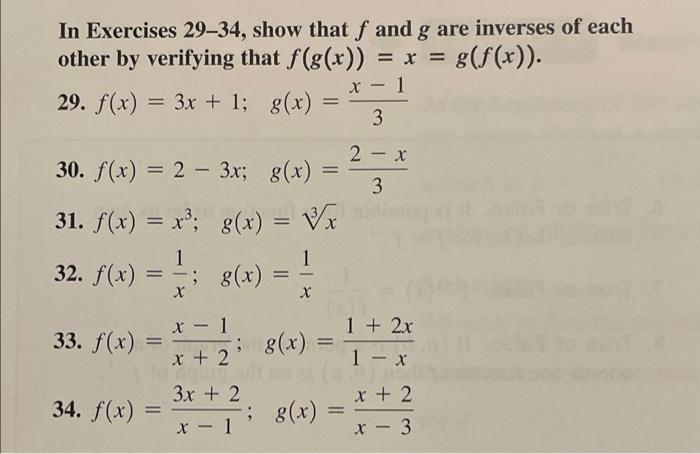 Solved In Exercises 29-34, show that f and g are inverses of | Chegg.com