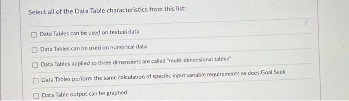 Solved Select all of the Data Table characteristics from | Chegg.com