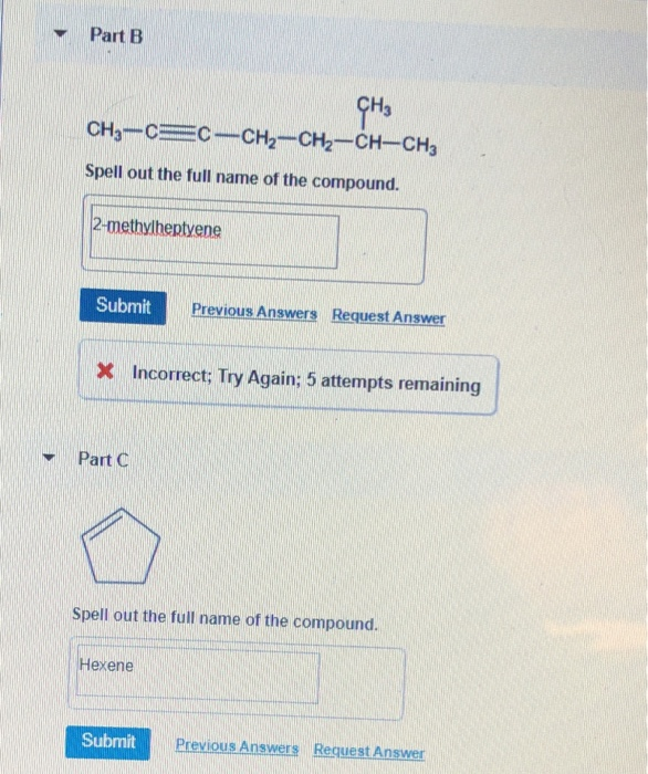 Solved Part D CHCI CH2=CH-CH-CH2-CH-CH Spell out the full | Chegg.com
