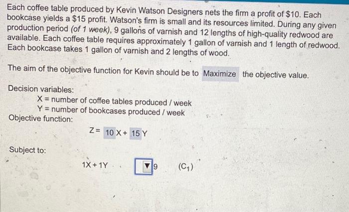 Solved Each coffee table produced by Kevin Watson Designers | Chegg.com