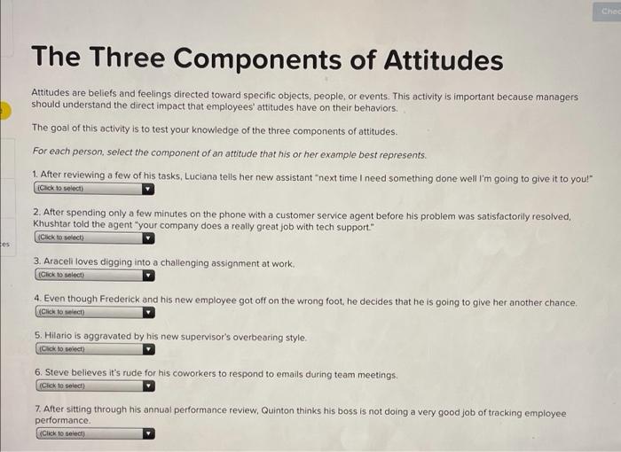 Solved Attitudes are beliefs and feelings directed toward | Chegg.com
