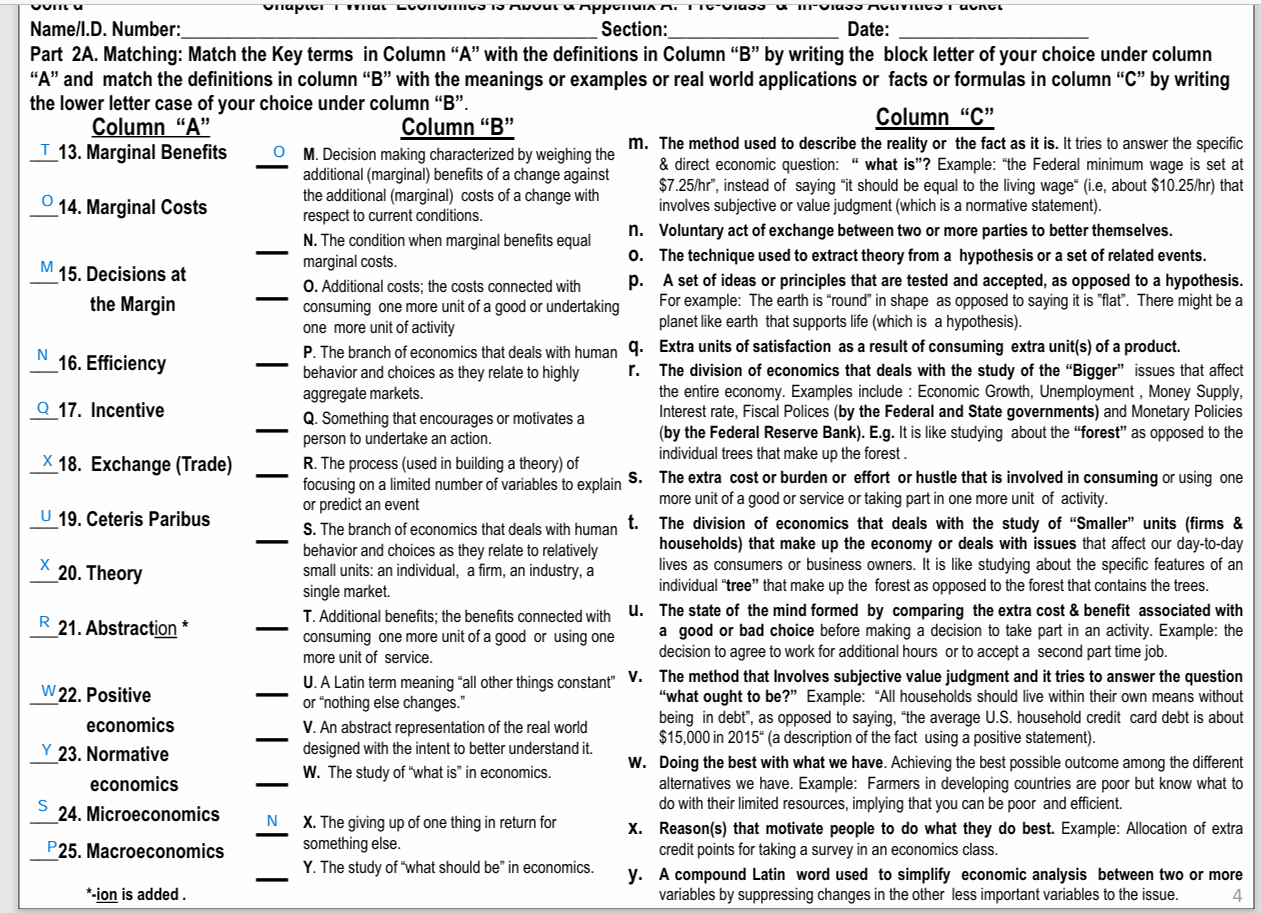 Solved Please help: Match the Key terms in Column "A" ﻿with | Chegg.com