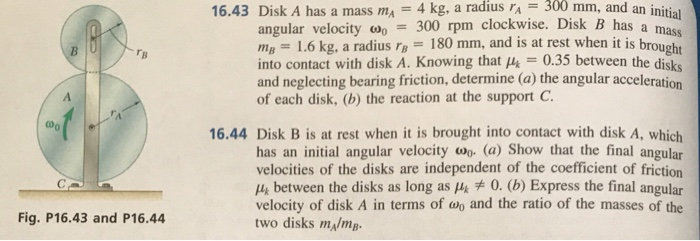 Solved 16.43 Disk A has a mass ma = 4 kg, a radius 1A = 300 | Chegg.com