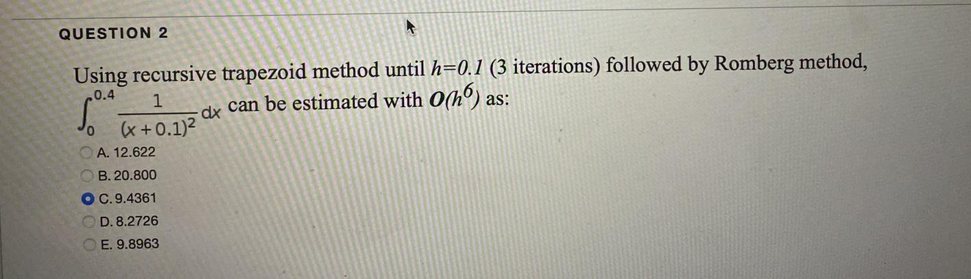 Solved Using recursive trapezoid method until h=0.1 ( 3 | Chegg.com Solved Using recursive trapezoid method until h=0.1 ( 3 | Chegg.com