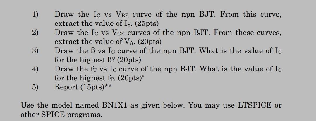1) 2) 3) Draw the Ic vs VBE curve of the npn BJT. | Chegg.com