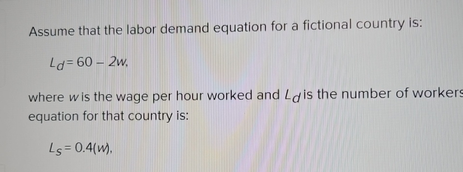 Solved Assume that the labor demand equation for a fictional | Chegg.com