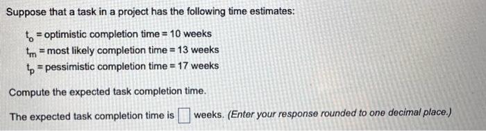 Solved Suppose that a task in a project has the following | Chegg.com