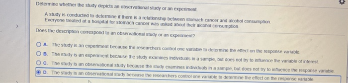 Solved Determine whether the study depicts an observational | Chegg.com Solved Determine whether the study depicts an observational | Chegg.com