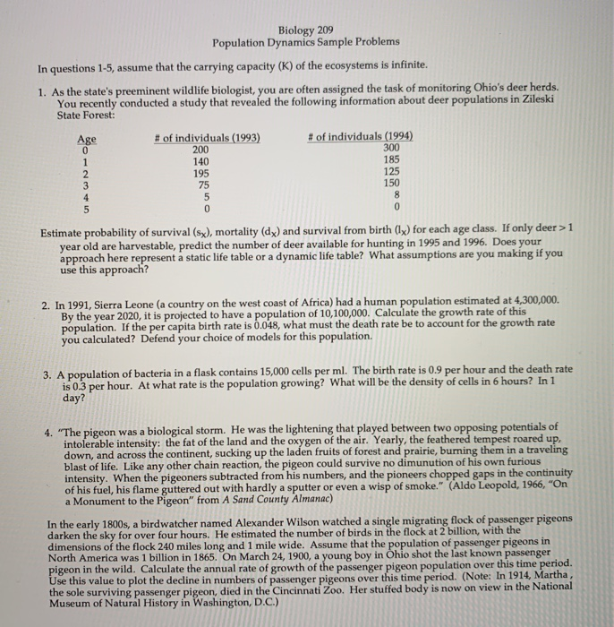 Solved Population Dynamics Sample Problems In questions 1-5, | Chegg.com