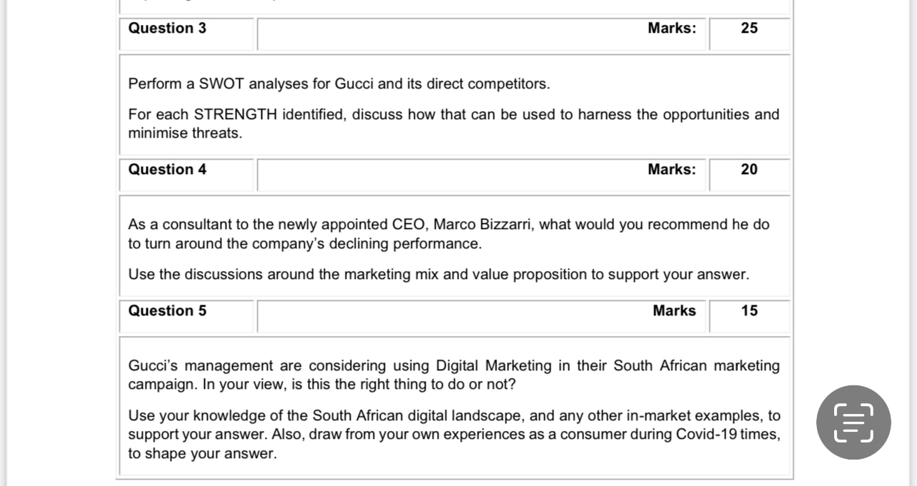 Solved Question 3Perform a SWOT analyses for Gucci and its | Chegg.com