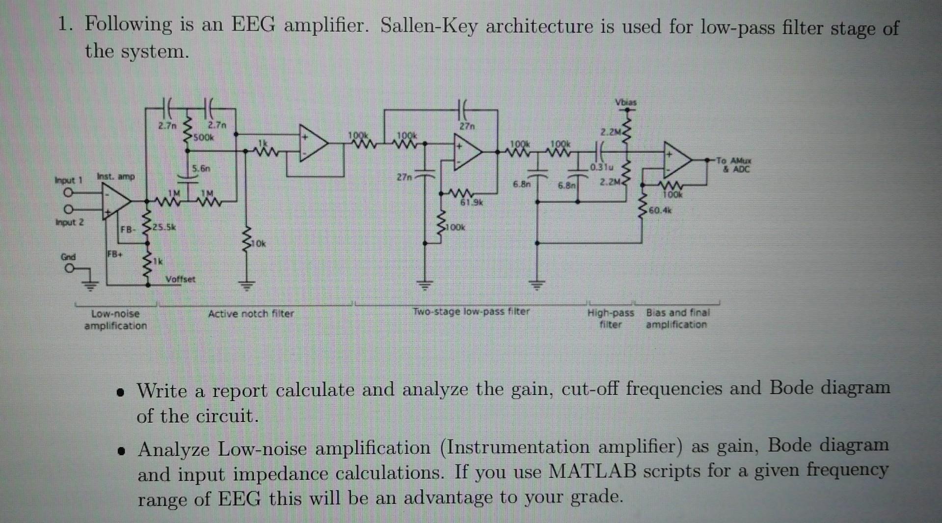 Solved 1. Following is an EEG amplifier. Sallen-Key | Chegg.com
