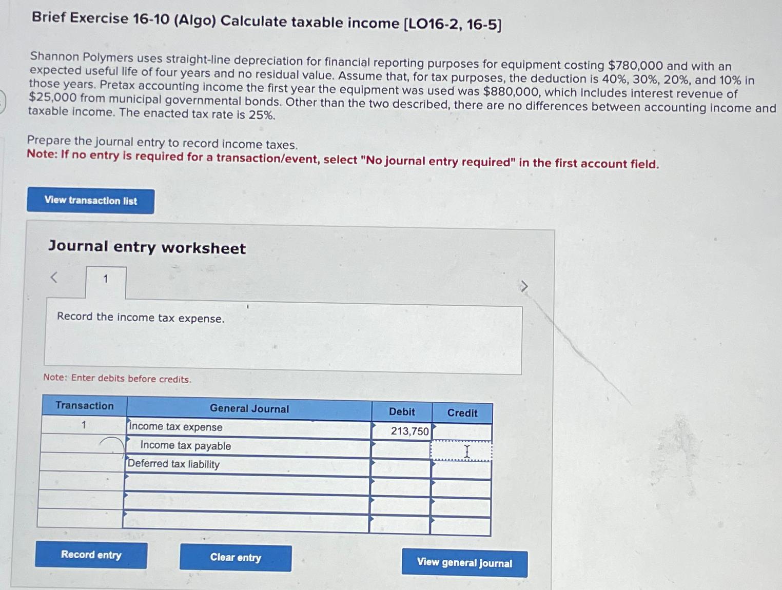 Solved Brief Exercise 16 10 Algo ﻿calculate Taxable Income