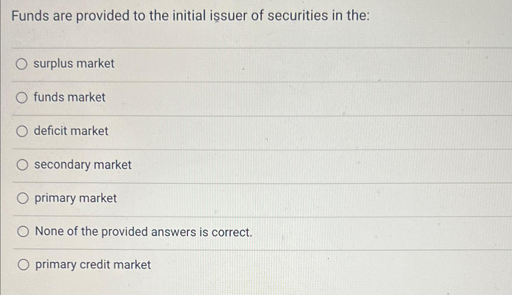 Solved Funds are provided to the initial issuer of | Chegg.com