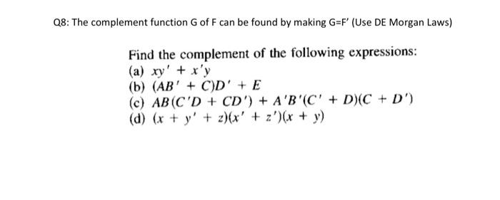 Solved The complement function G of F can be found by making | Chegg.com